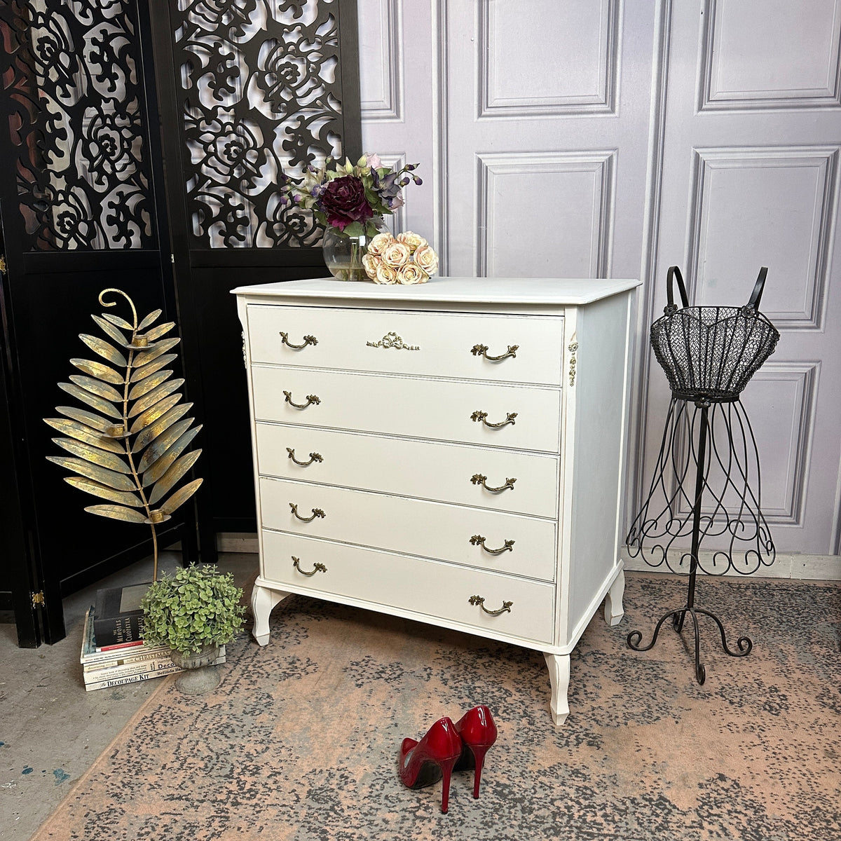 French Style Chest of Drawers Louis Style Drawers Painted White Commis ...